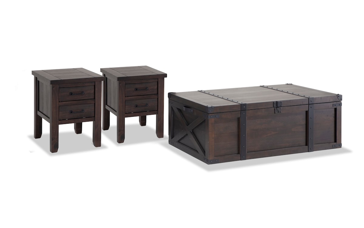 Montana 3 Piece Brown Trunk Coffee Table Set with 2 Chairside Tables ...