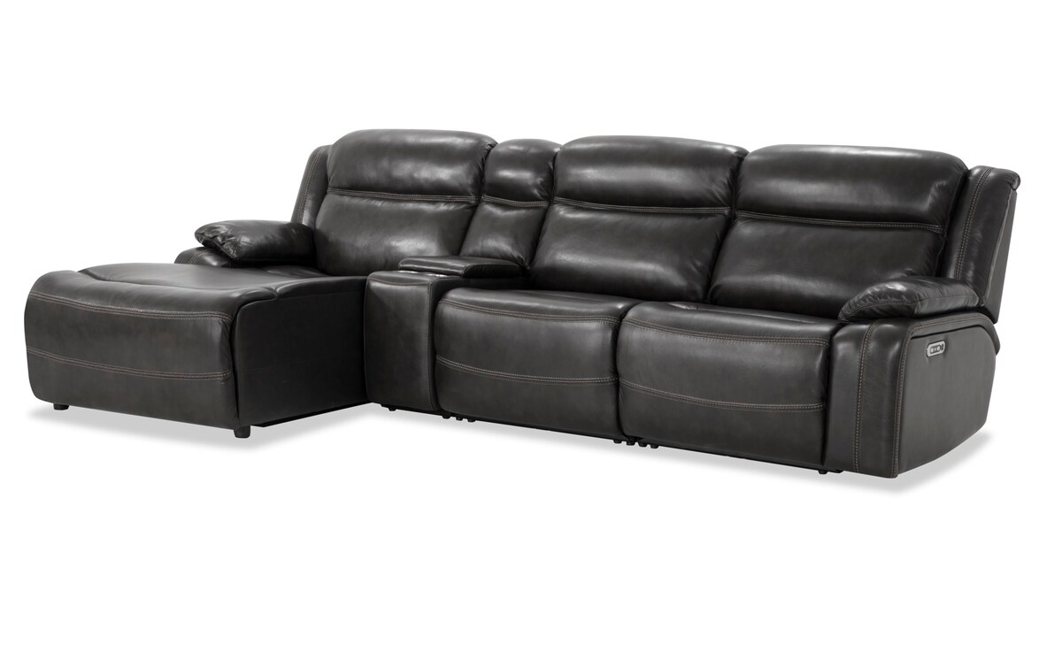 Trailblazer Gray Leather 4 Piece Left Arm Facing Chaise Power Sectional ...