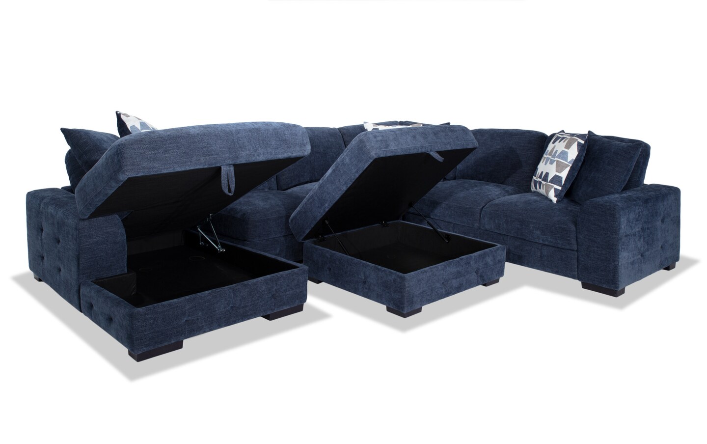 Playground Navy 145 4 Piece Left Arm Facing Pop Up Sleeper Chaise Sectional with Storage Ottoman