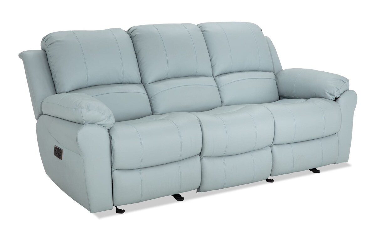 Storm Leather Aqua Power Sofa | aqua_color