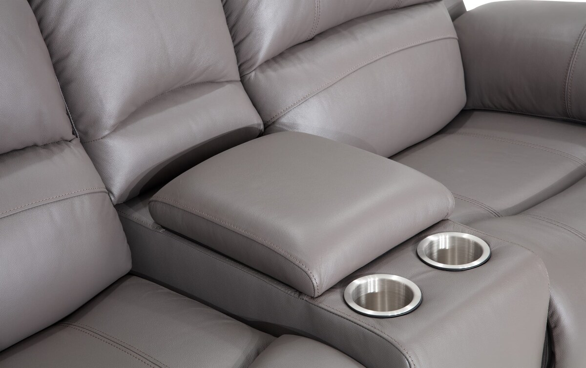 Storm Leather Gray Power Sofa and Power Console Loveseat | gray_color