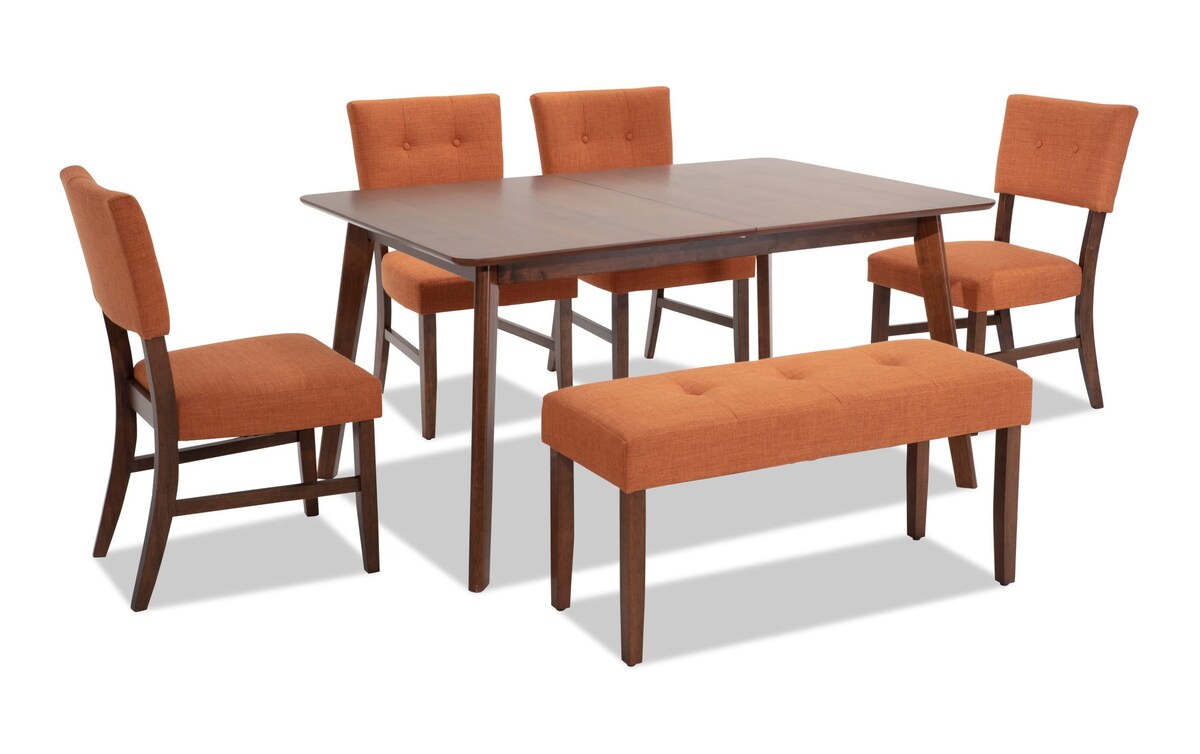 Bettie 6 Piece Dining Set with Rust Chairs and Rust Bench | orange_color
