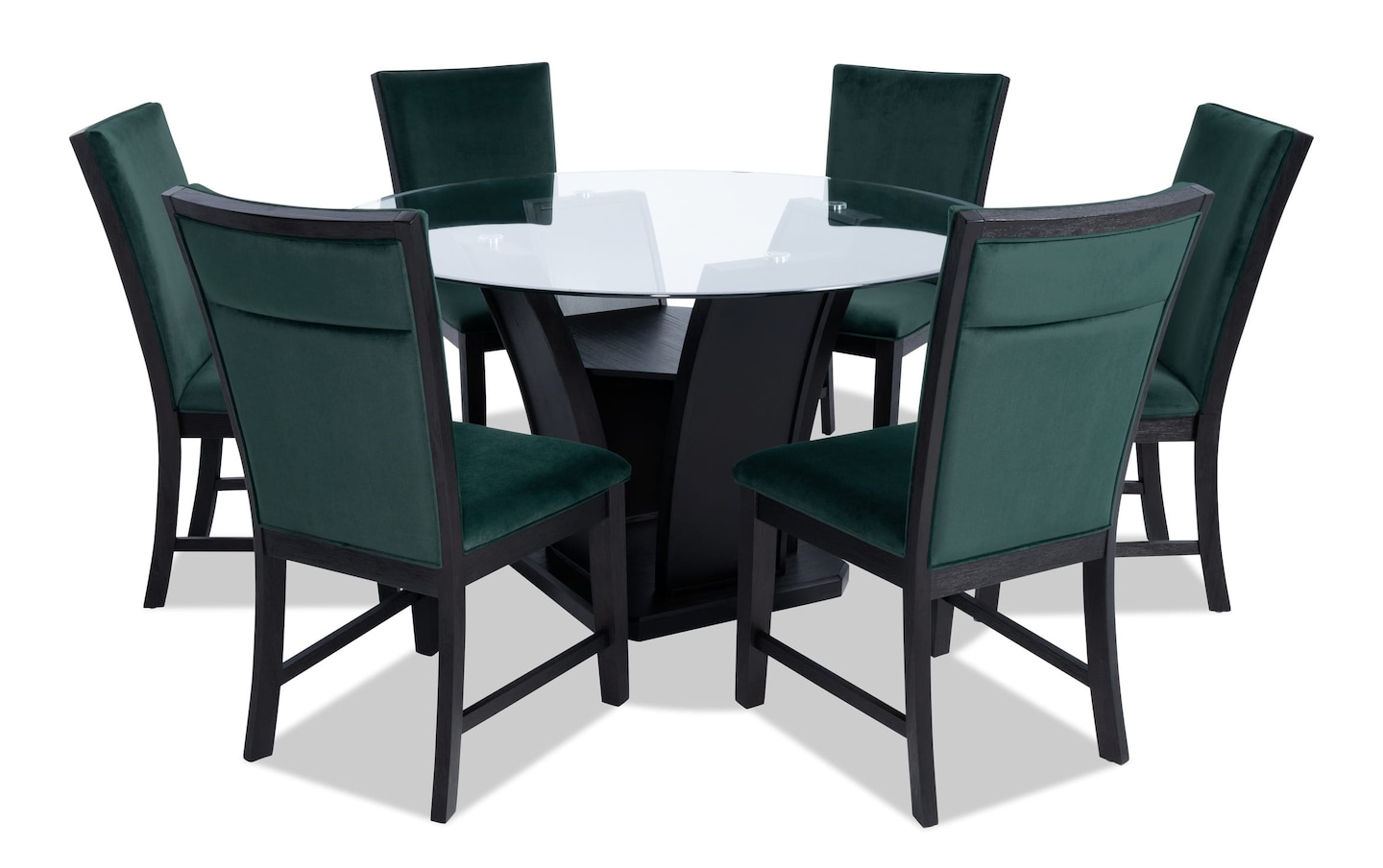 Cosmopolitan 7 Piece Black Emerald Upholstered Round Dining Set
