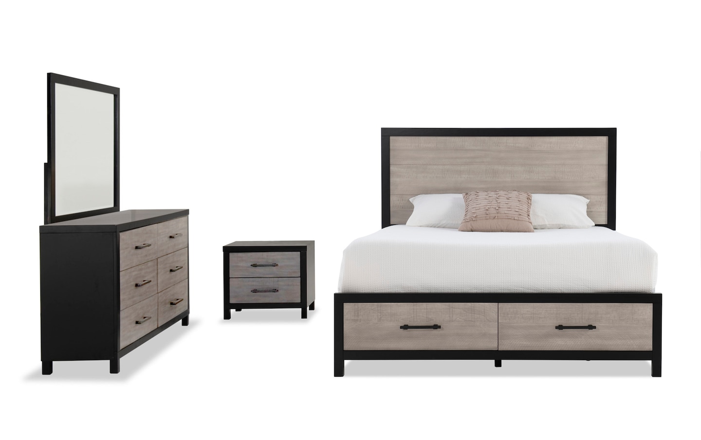 Fusion 4 Piece Twin Black Gray Storage Platform Bedroom Set
