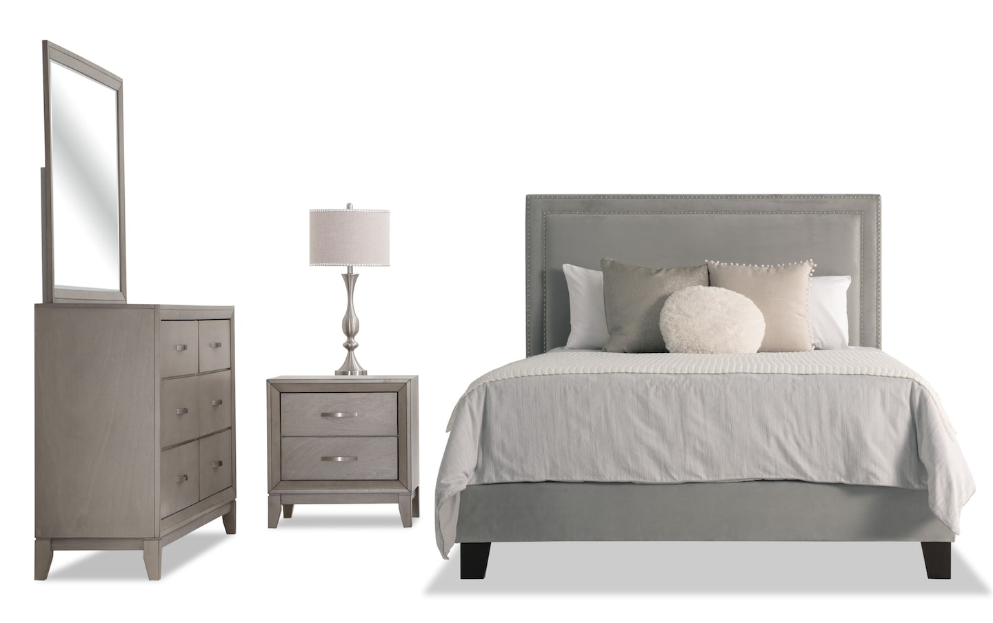 Tremont 4 Piece Twin Gray Upholstered Panel Bedroom Set Bob s Discount Furniture Mattress Store