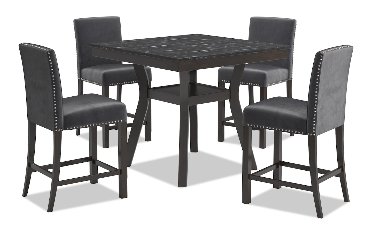 Pierre 5 Piece Black Faux Marble Upholstered Counter Height Dining Set