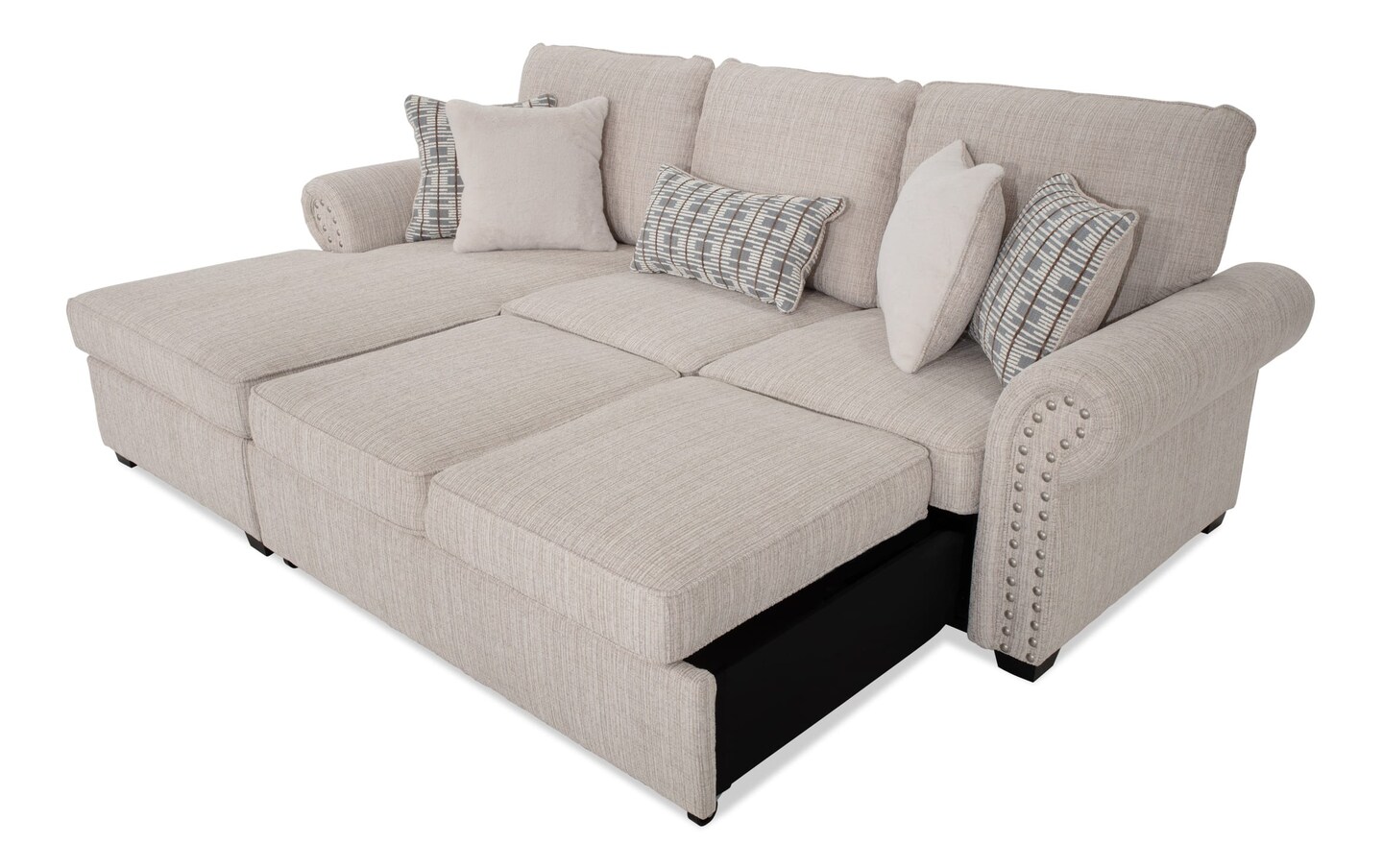 Playlist Beige 97 2 Piece Left Arm Facing Pop Up Sleeper Chaise Sectional Bob s Discount Furniture Mattress Store