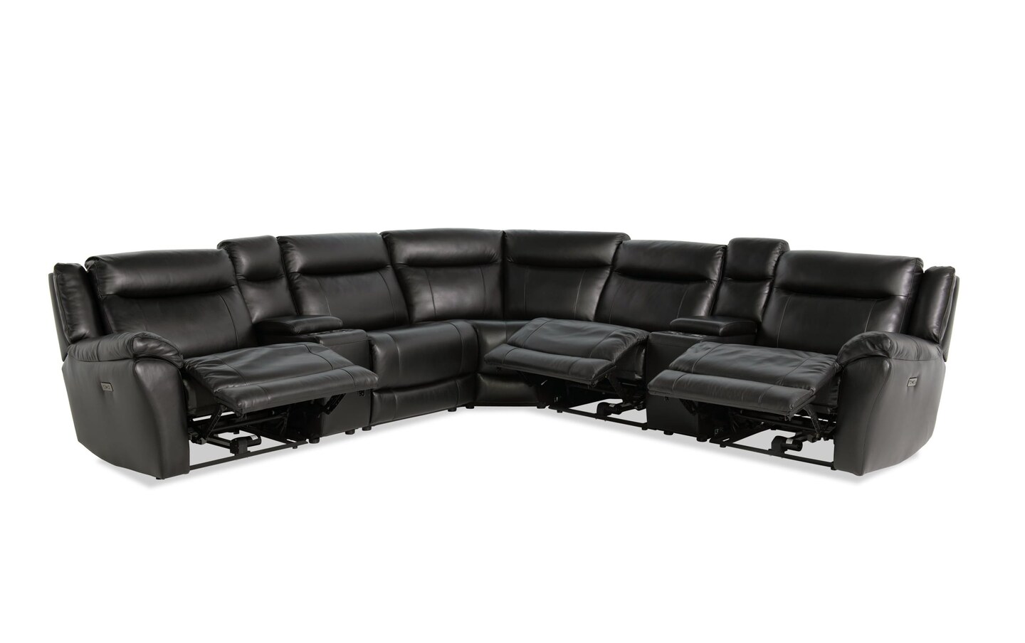 Bobs furniture black leather couch store