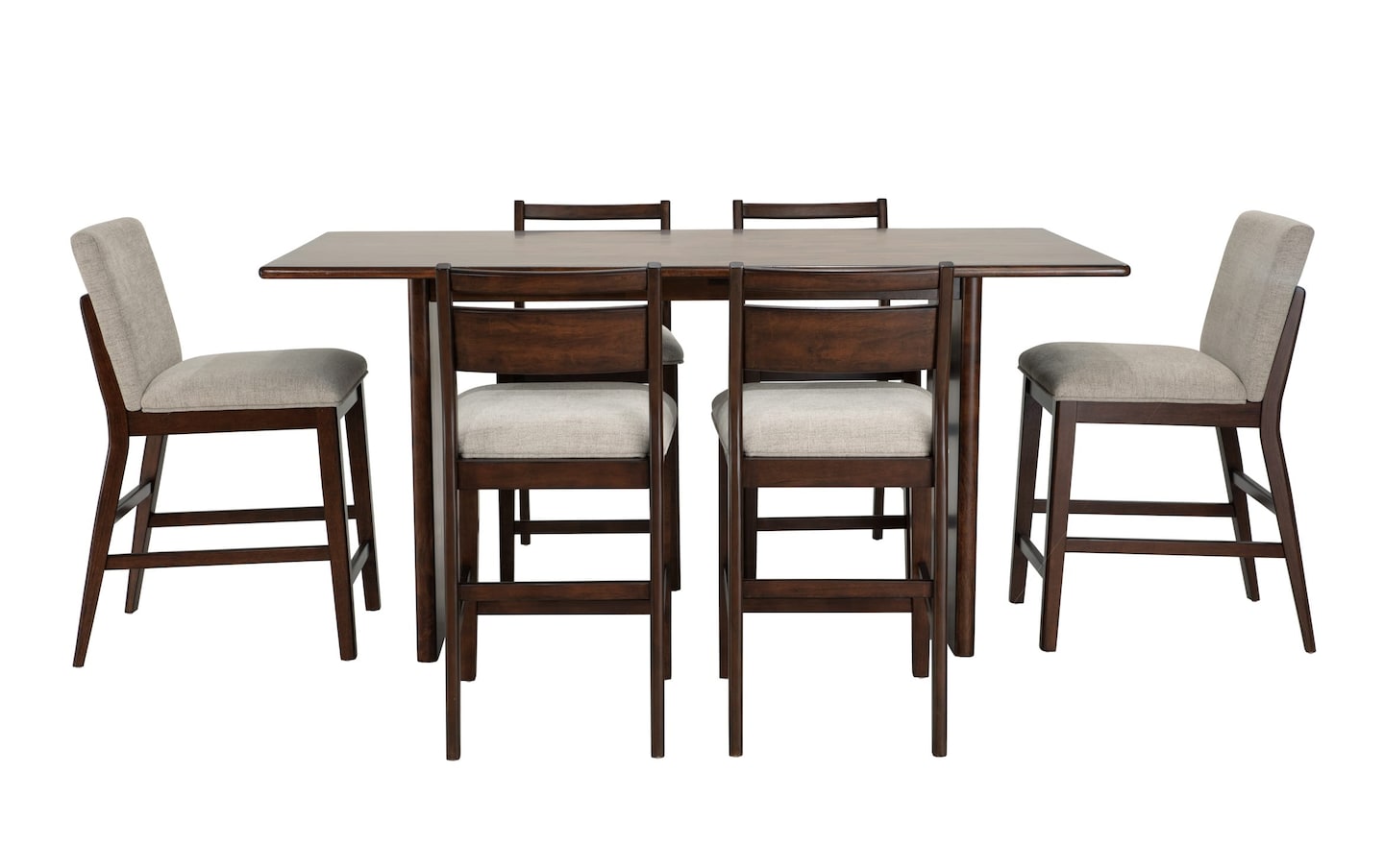 Mango 7 Piece Brown Beige Solid Wood Upholstered Counter Height 72 Dining Set Bob s Discount Furniture Mattress Store