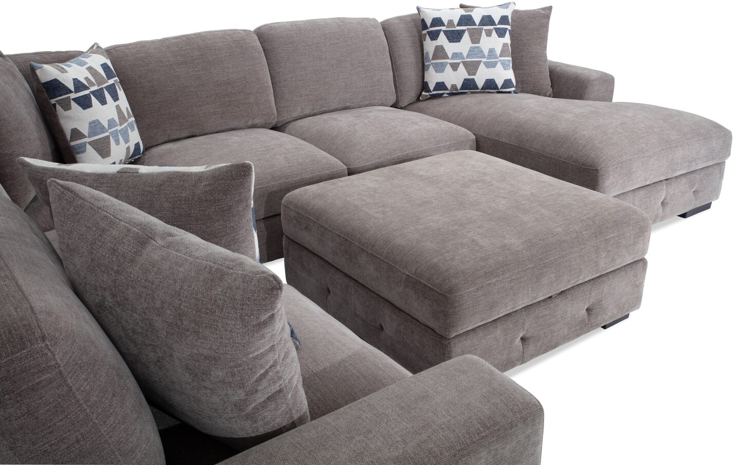 Playground Gray 145 4 Piece Right Arm Facing Chaise Sectional with Storage Ottoman Bob s Discount Furniture Mattress Store
