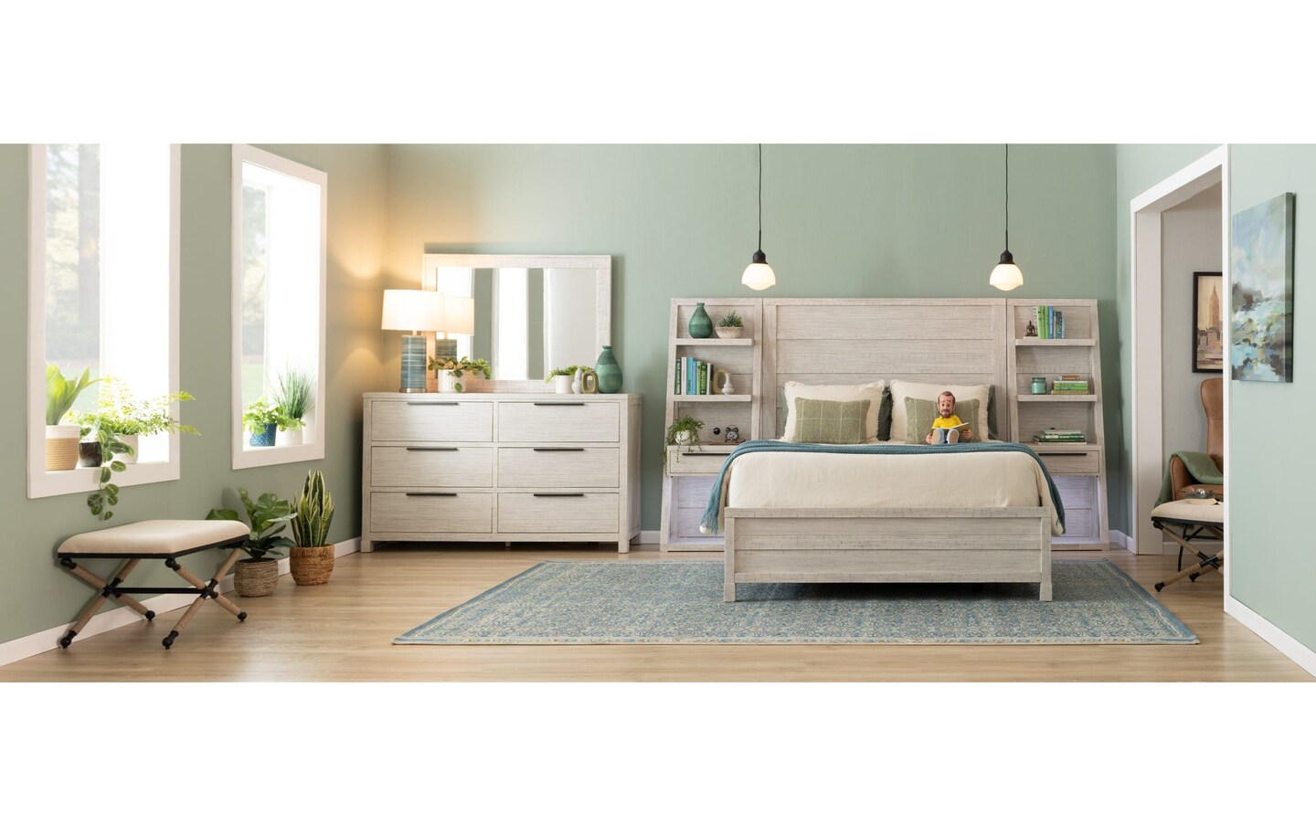 Canyon 5 Piece Queen White Wall Bedroom Set