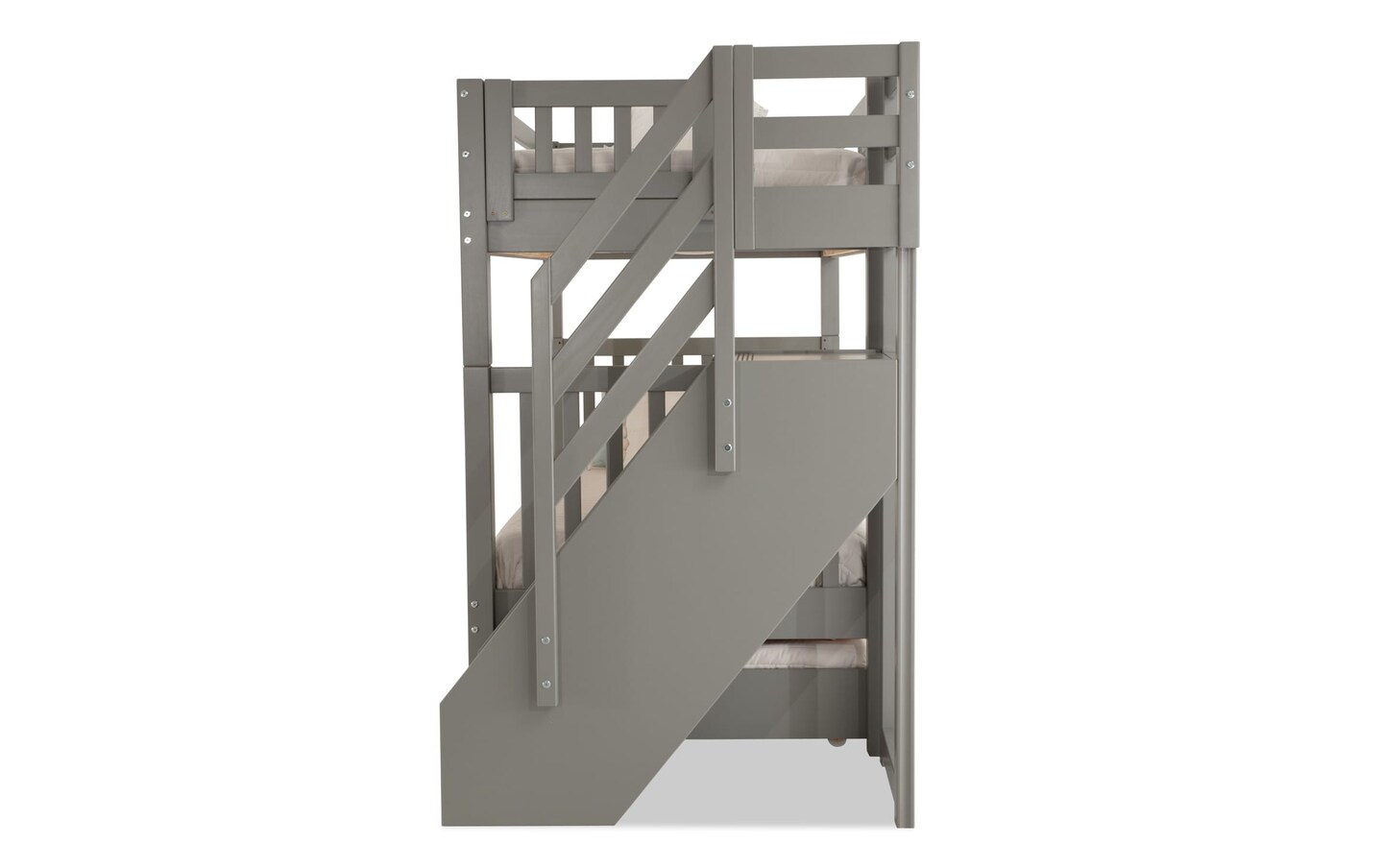 Keystone Twin Twin Gray Stairway Bunk Bed with 2 Memory Foam Mattresses Twin Trundle Bob s Discount Furniture Mattress Store