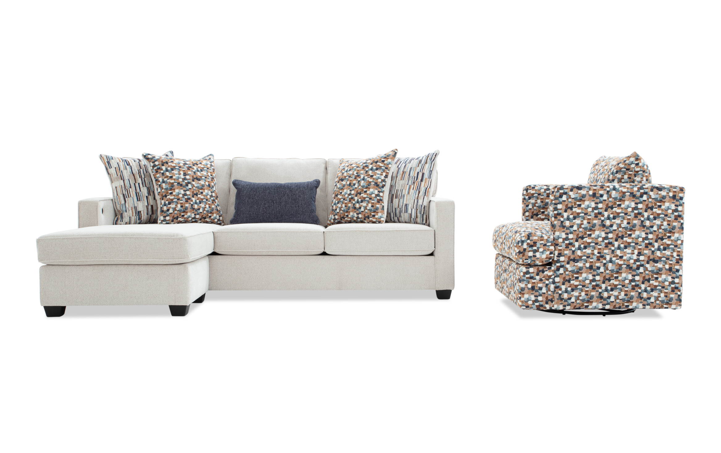 Quinn Beige 90'' Chofa & Beige Accent Swivel Chair with USB & USB-C ...