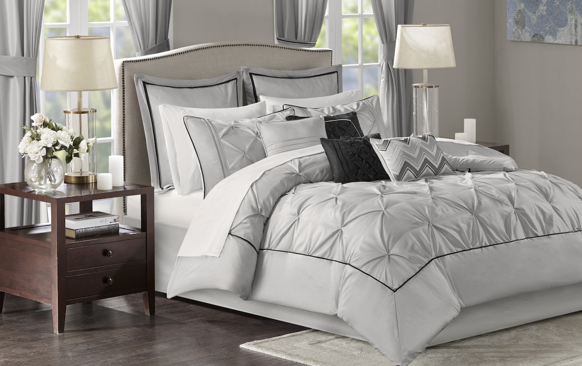 Alan Queen Gray Solid 24 Piece Comforter Set | Bob's Discount Furniture ...