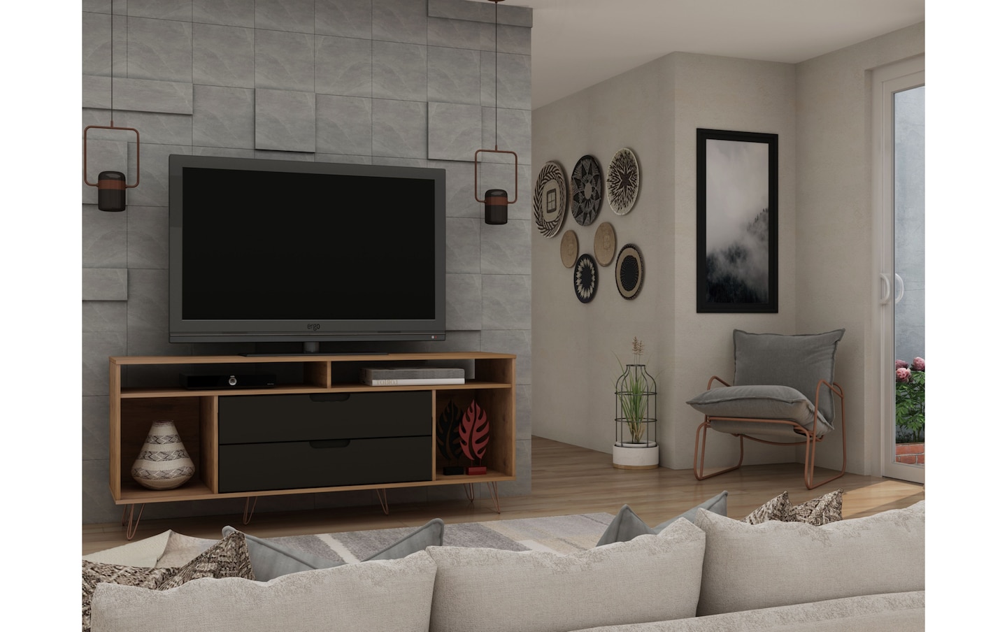Elyce 63 Brown Gray Storage TV Stand