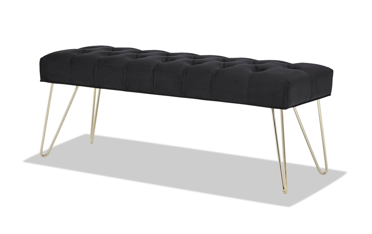 Porsha Black Velvet Tufted Bench | black_color