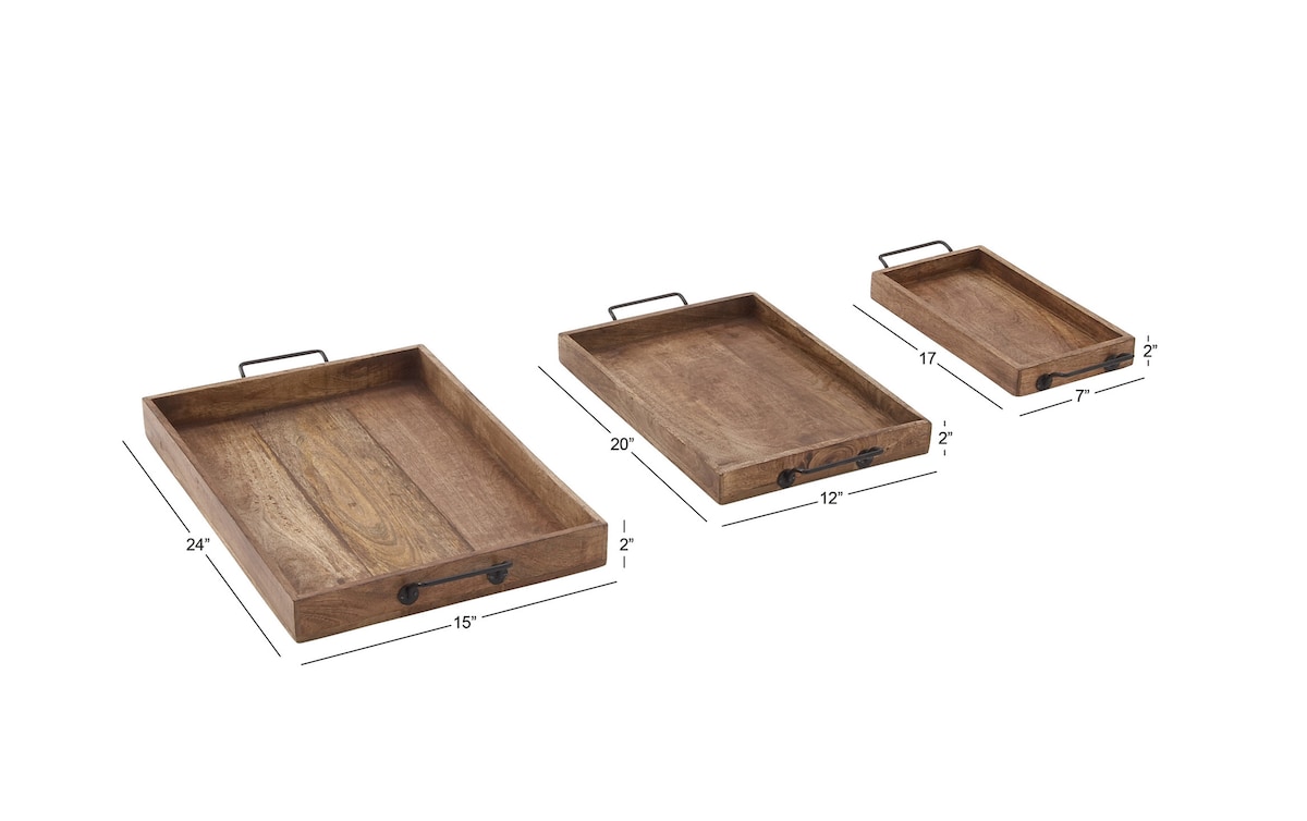 Set of 3 Wood Trays | brown_finish