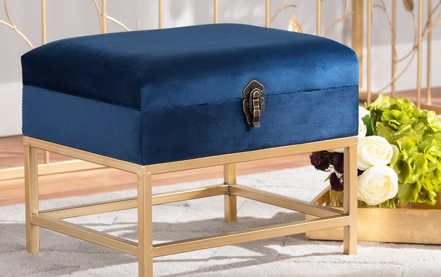 Alaya Blue Velvet Small Storage Ottoman Bob s Discount Furniture Mattress Store