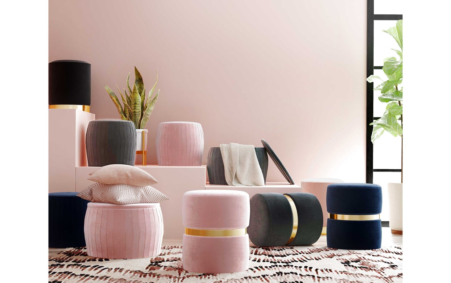 Amethyst Blush Velvet Ottoman Blush Color