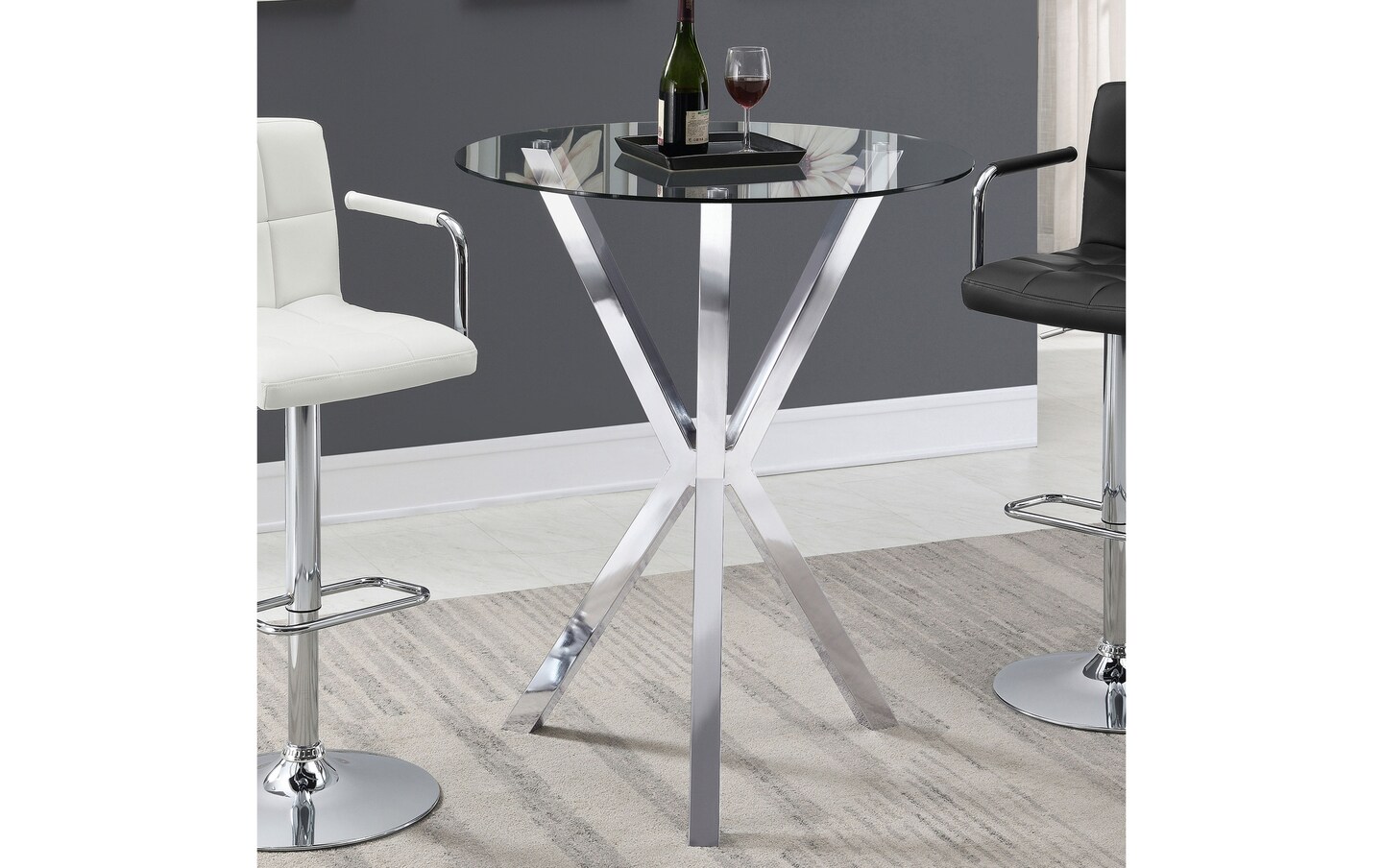 Meila Chrome Round Glass Top Bar Table