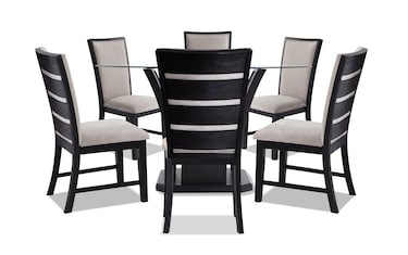 Cosmopolitan 7 Piece Black & Gray Upholstered Round Dining Set | Bob's ...