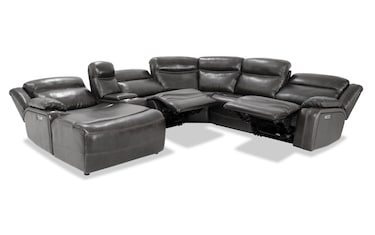 Trailblazer Gray Leather 6 Piece Left Arm Facing Power Reclining ...