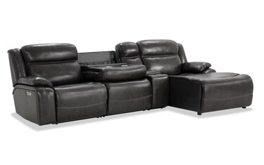 Trailblazer Gray Leather 4 Piece Right Arm Facing Chaise Power ...