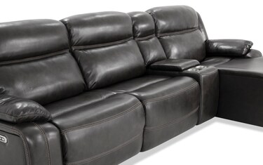 Trailblazer Gray Leather 4 Piece Right Arm Facing Chaise Power ...