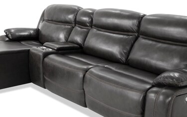 Trailblazer Gray Leather 4 Piece Left Arm Facing Chaise Power Sectional ...