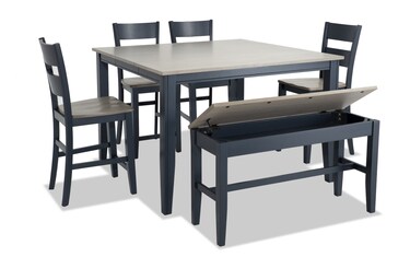 Blake 6 Piece Gray & Graphite Extendable Counter Height Dining Set with ...