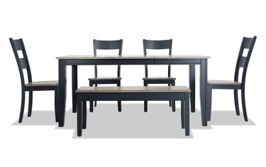 Blake 6 Piece Gray & Graphite Extendable Dining Set with Storage Bench ...