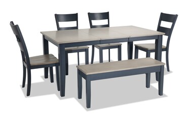 Blake 6 Piece Gray & Graphite Extendable Dining Set with Storage Bench ...