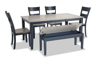 Blake 6 Piece Gray & Graphite Extendable Dining Set with Storage Bench ...
