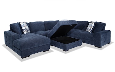 Playground Navy 145 4 Piece Left Arm Facing Pop Up Sleeper Chaise Sectional with Storage Ottoman