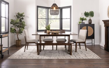 Mango 6 Piece Brown &Beige Solid Wood Upholstered 72'' Dining Set with ...