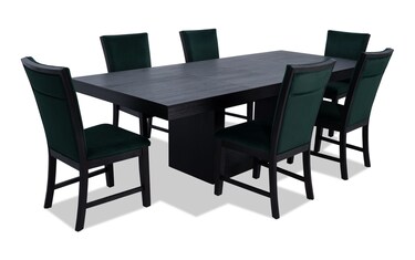 Cosmopolitan 7 Piece Black & Emerald Upholstered Extendable Dining Set ...