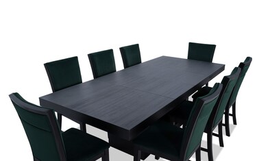 Cosmopolitan 9 Piece Black & Emerald Upholstered Extendable Dining Set ...