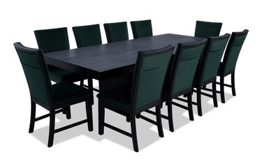 Cosmopolitan 11 Piece Black & Emerald Upholstered Extendable Dining Set ...