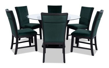 Cosmopolitan 7 Piece Black & Emerald Upholstered Round Dining Set | Bob ...