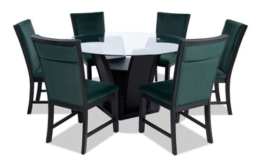 Cosmopolitan 7 Piece Black & Emerald Upholstered Round Dining Set | Bob ...