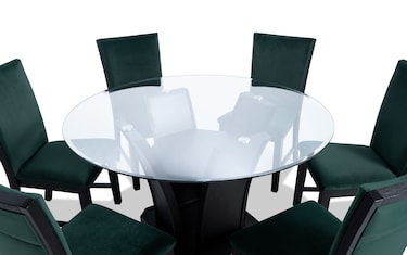 Cosmopolitan 7 Piece Black & Emerald Upholstered Round Dining Set | Bob ...