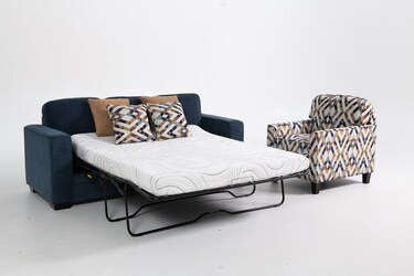 Homeworks Navy 83'' Queen Cooling Sleeper Sofa & Accent Chair with USB ...