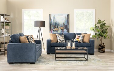 Homeworks Navy 83'' Queen Gel Sleeper Sofa & 2 Accent Chairs with USB ...