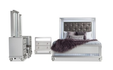 Diva II 4 Piece King Platinum Bedroom Set with Vanity | Bob's Discount ...