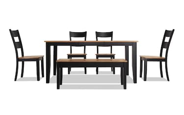 Blake 6 Piece Black & Natural Extendable Dining Set with Storage Bench ...