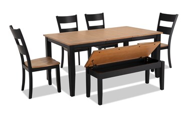 Blake 6 Piece Black & Natural Extendable Dining Set with Storage Bench ...