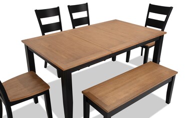 Blake 6 Piece Black Natural Extendable Dining Set with Storage Bench