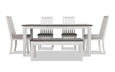 Blake 6 Piece White & Gray Upholstered Dining Set with Storage Bench ...