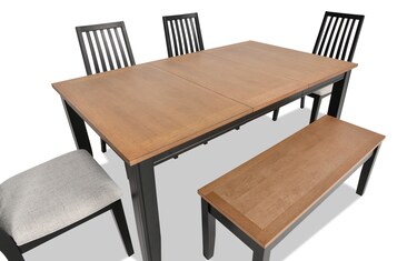 Blake 6 Piece Black & Natural Upholstered Dining Set with Storage Bench ...