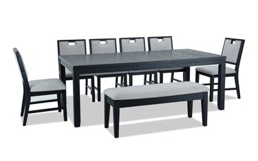 Brookline 8 Piece Black & White Upholstered Dining Set with Storage ...